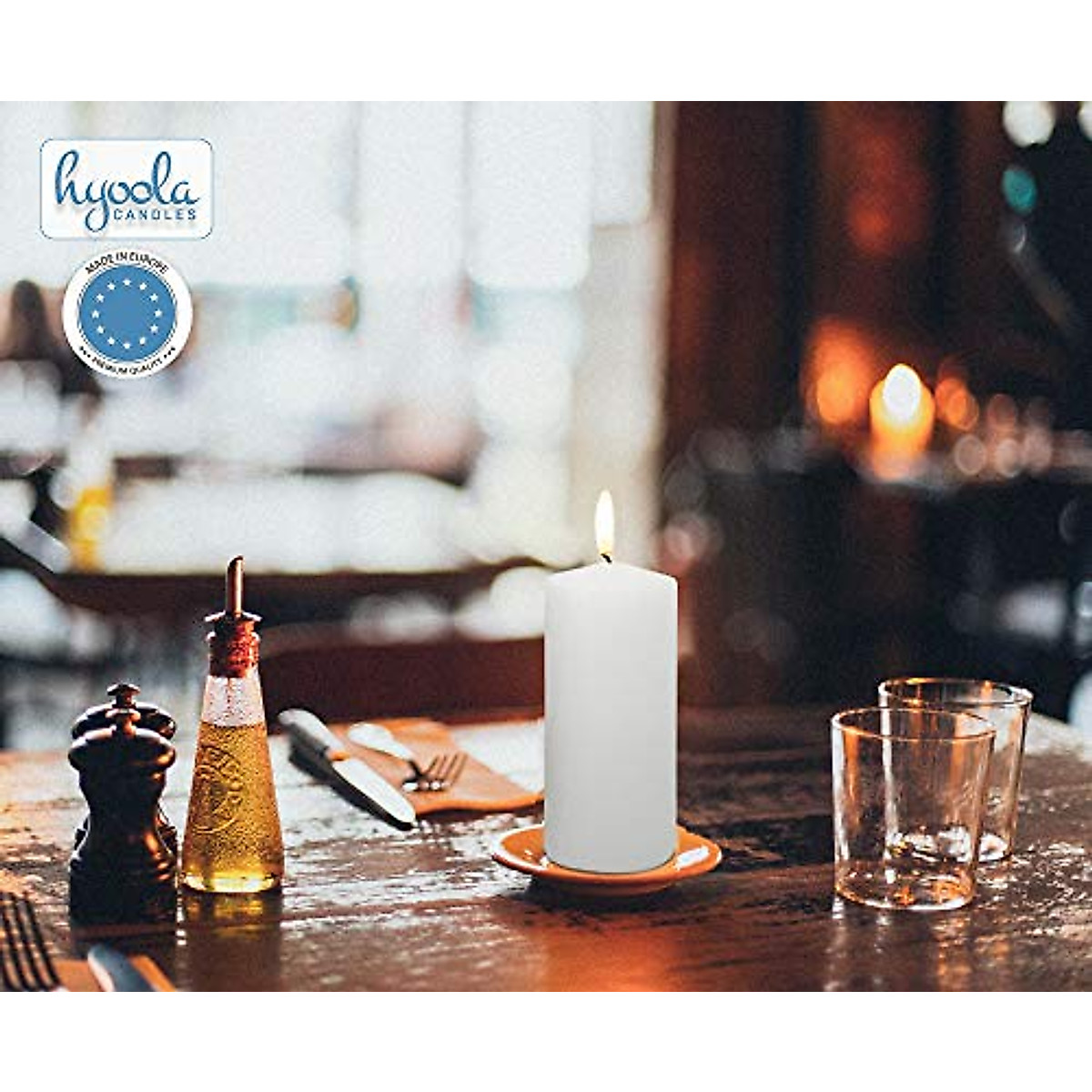 HYOOLA White Pillar Candles 3x7 Inch - Unscented Pillar Candles - 6-Pack - European Made