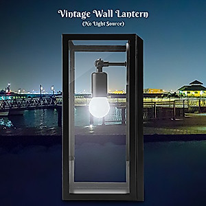 Tbest Vintage Style Wall Lantern Lamp Holder, Rectangular Wall Lantern Holder Metal Frame Glass Body Indoor Outdoor Home Garden Decoration No Light Source Black,14.17x7x6.42inch