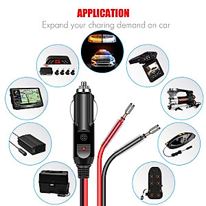 YONHAN Cigarette Lighter Male Plug 12V Fused Replacement 2 Pack, Male Cigarette Lighter Plug Adapter with Leads & LED Light, 12v Plug Connector Socket 1FT 16AWG Extension Cable with 15A Fuse