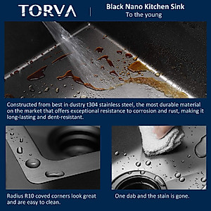 Bar Sink, TORVA 14 x 18 Inch Undermount Kitchen Sink, Gloss Black Ceramic Coating with NanoTek Undermount Sink and Black Pull Down Kitchen Faucets