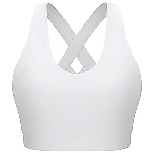 RUNNING GIRL Sports Bra for Women, Criss-Cross Back Padded Strappy Sports Bras Medium Support Yoga Bra with Removable Cups(2355D-White,L)