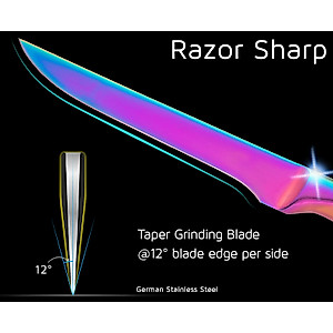 WELLSTAR Boning Knife 6 Inch, Razor Sharp German Steel Fillet Knife for Trimming Brisket/Rib/Steak/Meat, Deboning Chicken, Processing Fish/Game Meat, Rainbow Titanium Coating, Strong Durable Handle