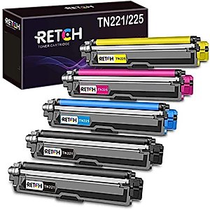 RETCH Compatible Toner Cartridge TN221 Replacement for Brother TN-221 TN225 TN-225 Black and Color, for HL-3140CW 3170CDW 3180CDW MFC 9130CW Printer(2 Black, 1 Cyan, 1 Magenta, 1 Yellow, 5 Pack)