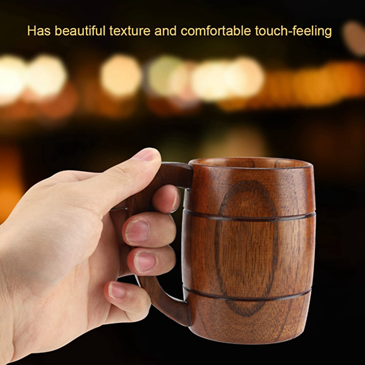 Gavigain Wooden Drink Mug,natureWooden Beer Cup Retro Big Capacity Tea Water Classic Wood Drinking Mug with Handle,Beer Cups for Men & Women