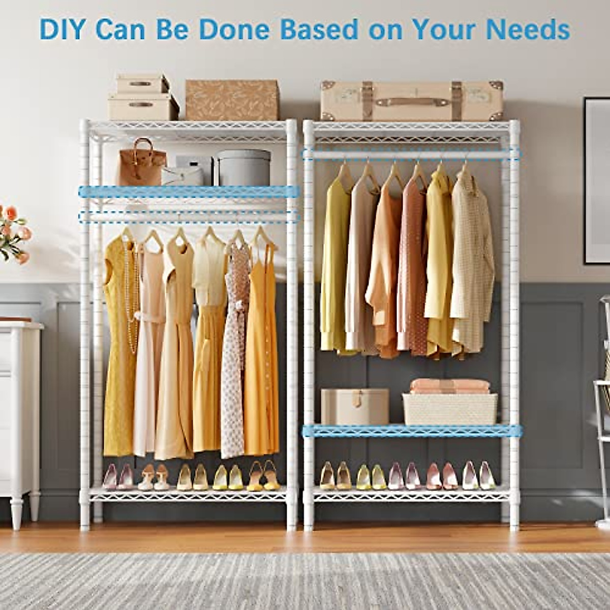 VIPEK V1S i1 Heavy Duty Garment Rack 3-Tier Wire Clothes Rack for Hanging Clothes Freestanding Closet Organizer with Hanging Rod Space Saving Wardrobe Storage Clothing Rack, White