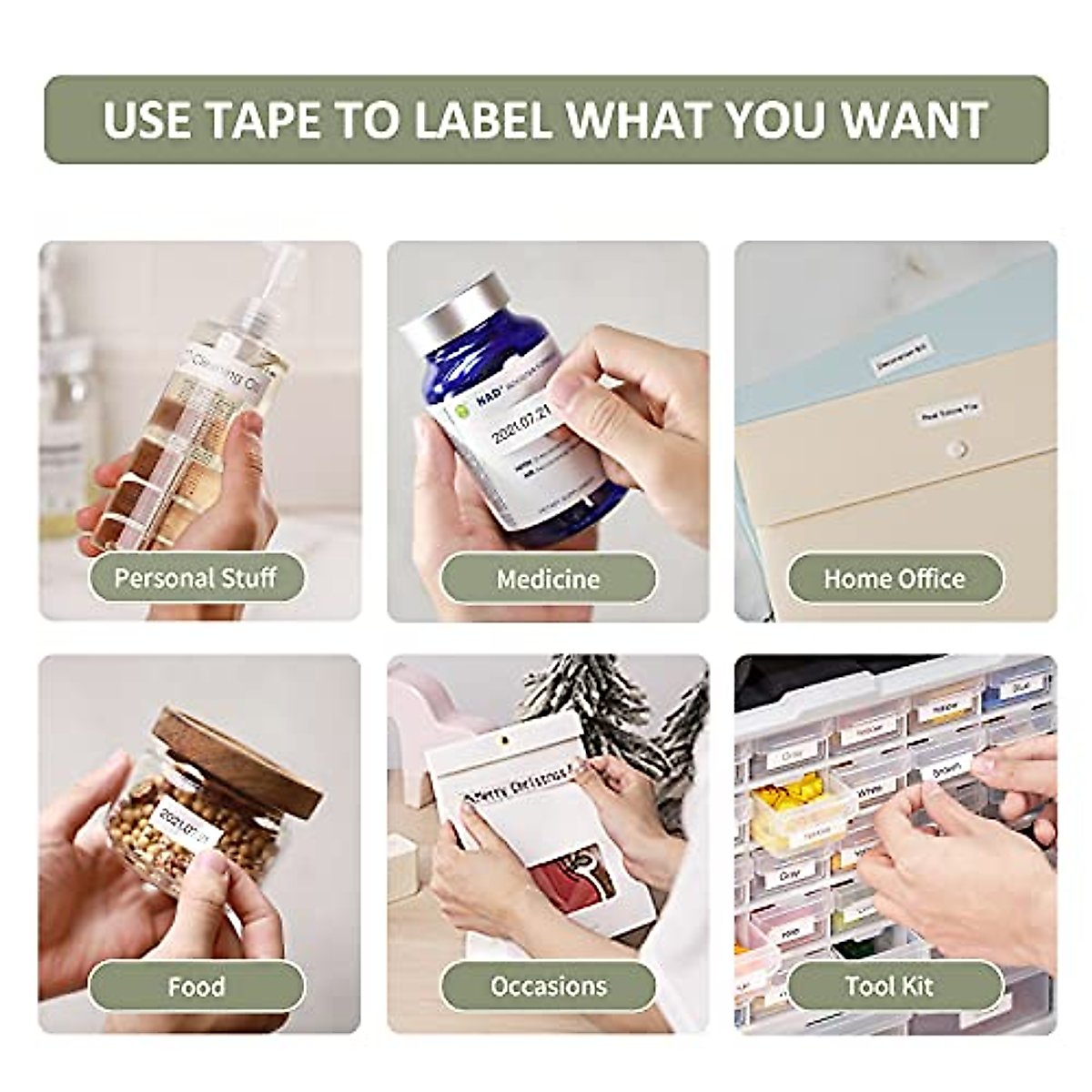Makeid Label Maker Machine with Tape - Portable & Rechargeable Label Makers with Built-in Cutter.63" Waterproof Tape - Wireless Label Printer Compatible with Android & iOS Devices - Green