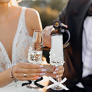 SEMONONIA 4 Piece Wedding Toasting Flutes and Cake Server Set - Champagne Glasses and Knife Server Set,Bride and Groom Wine Glasses and Cake Knives Set for Anniversary Engagement Gifts for Couple