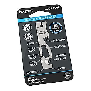 Keyport MOCA 10-in-1 Keychain Multitool | EDC Multi Tool - Prybar, Bottle Opener, Screwdriver, Box Opener, Cord Cutter & More | TSA Friendly Key Tool | Stainless Steel | Keyport Pivot Compatible