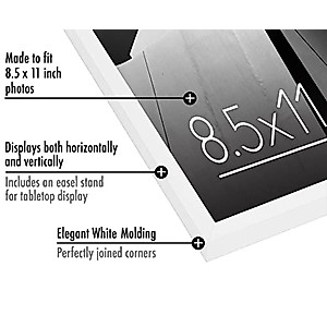 Americanflat 8.5x11 Picture Frame in White - Thin Border Photo Frame with Shatter Resistant Glass - Horizontal and Vertical Formats for Wall and Tabletop