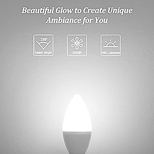 Brightever Candelabra 40W Equivalent LED Light Bulbs, 4W Candle Light Bulbs with Small E12 Base, Daylight White 5000K Ceiling Fan Lightbulbs, Type B Bulb for Wall Sconces, Non-Dimmable, Pack of 6
