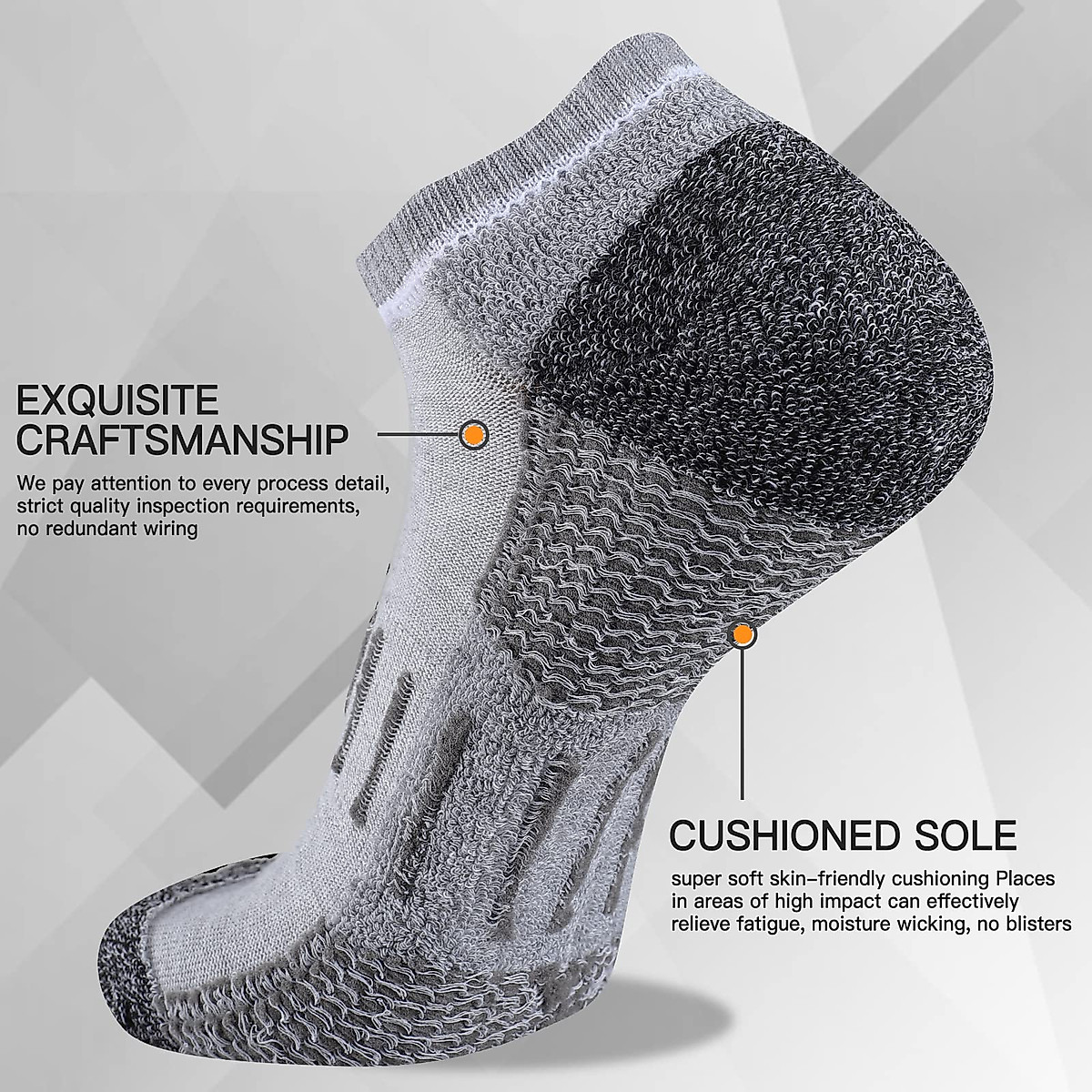 Heatuff Mens Athletic Ankle Socks Moisture Wicking Cushion Running Low Cut Sock 6 Pack