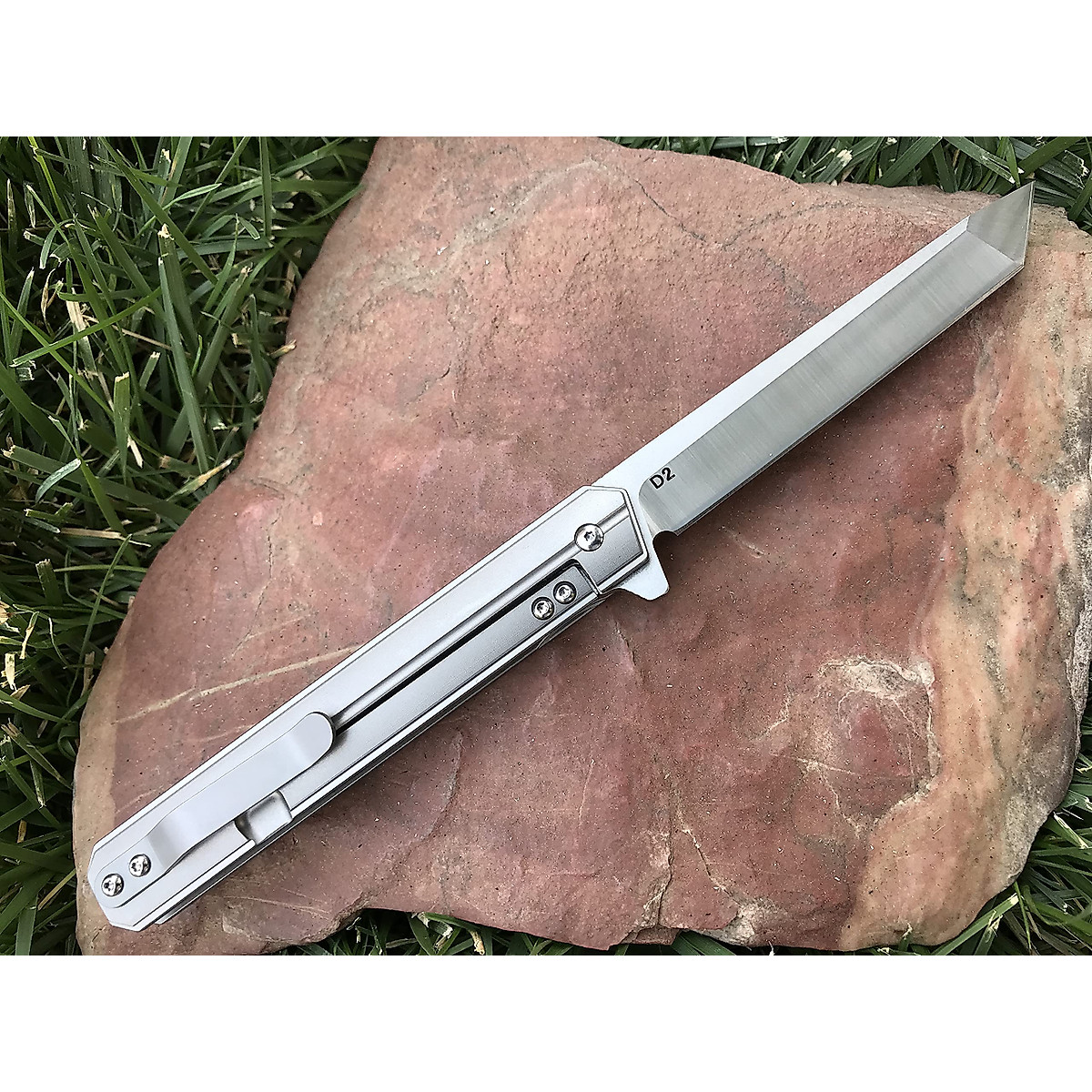 TACTICAL GEARZ Premium Titanium EDC Pocket Knife! Solid Tc4 Titanium Handle! D2 Steel Tanto Blade! Includes Sheath! Seren (Platinum)