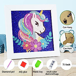 yohuu 5D Diamond Painting Kit for Kids 7.1’’*7.1’’ Wooden Frame Diamond Arts and Crafts for Kids Ages 6-8-10-12 DIY Gem Art Dot Art Gift Diamond Painting by Number Kit Home Wall Decoration