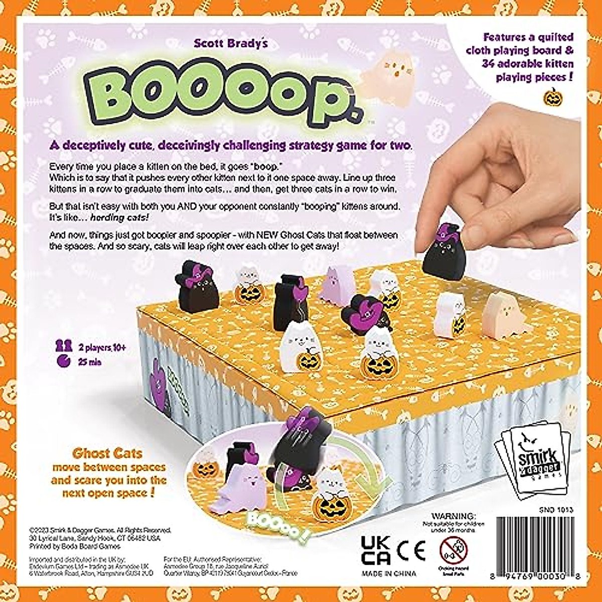 BOOoop by Smirk & Dagger: Adorable 2 Player Strategy Board Game, with 34 Cat and Kitten Pieces, Halloween Edition with New Ghost Cats, A Great Gift for Couples, Family, Adults and Kids Ages 10 and Up