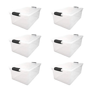 HOMZ 64-Quart Clear Plastic Stackable Storage Bin with Lid Container Box with Latching Handles for Home Garage Organization, Clear (6 Pack)
