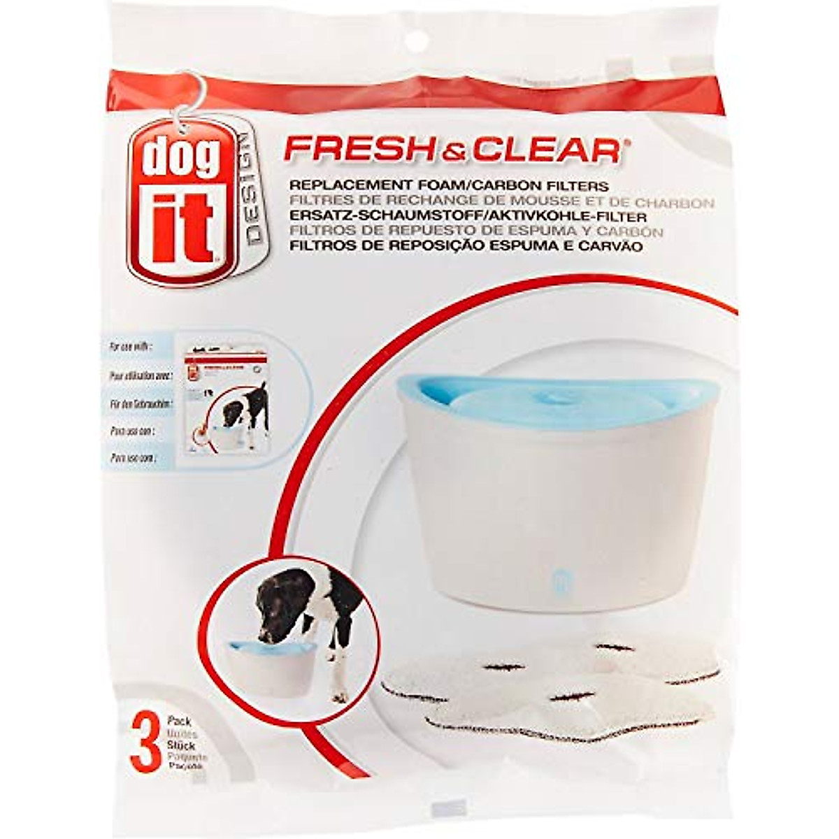 Dogit Replacement Drinking Water Fountain Filters, 3-Pack – Replacement Filters for Dogit Fresh & Clear Drinking Water Fountain and ZEUS H2EAU Elevated Dog and Cat Drinking Water Fountain