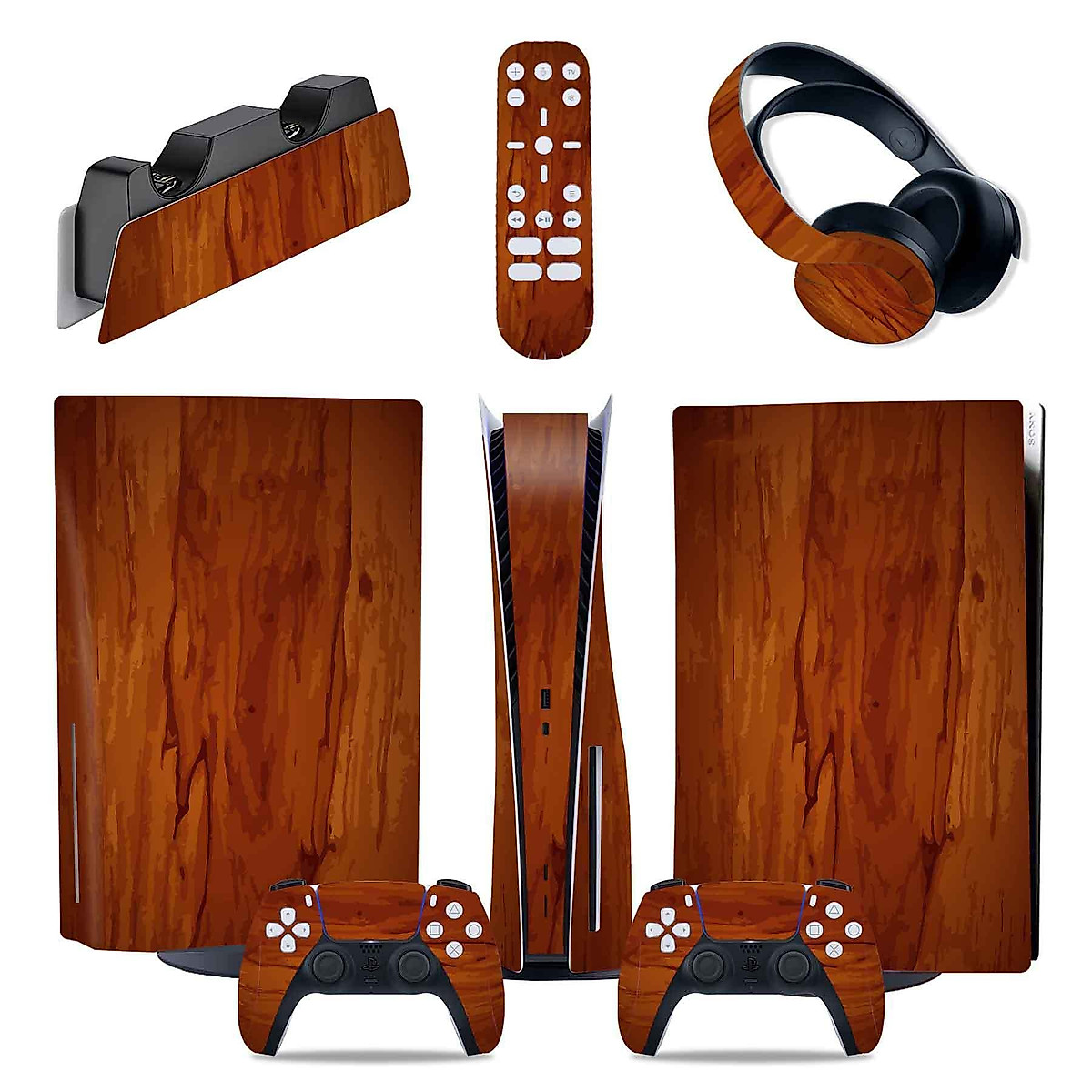IFEEHE Skin Sticker Decal Cover Console and 2 Controllers 5 in1 Full for PS5 Disc Edition Skin Sticker Decal Skin Wood Pattern (3054)
