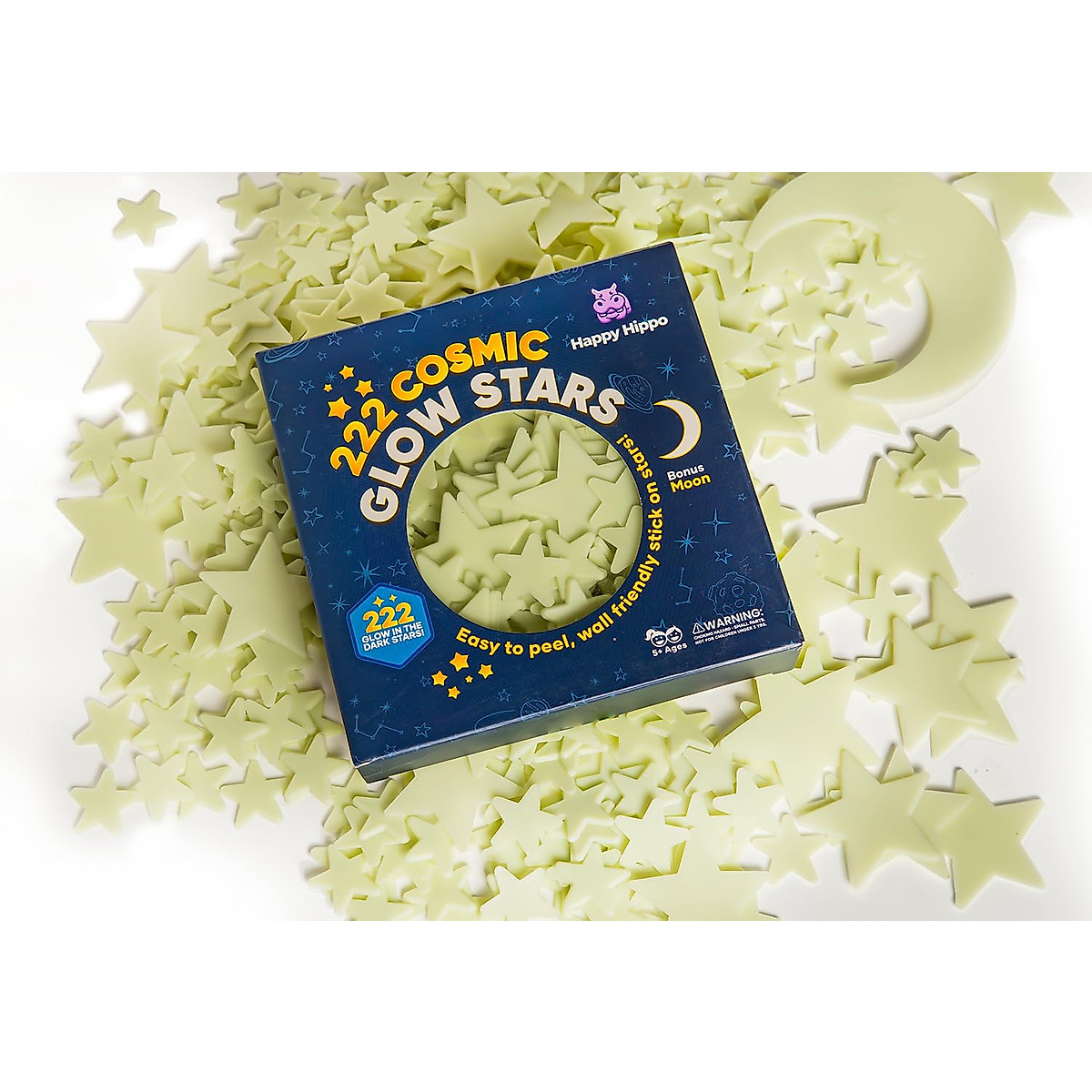 Happy Hippo 222 Glow in The Dark Stars for Ceiling with Bonus Moon