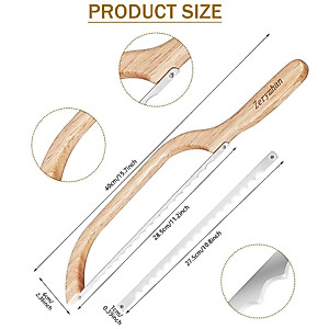 Zerymhan Wooden Sourdough Bread Knife,16" Serrated Bread Cutter for Homemade Bread,Bagels, Baguettes and More,Bow Bread Knife,Fiddle Bow Design Easy to Cutting,Premium Carbon Steel