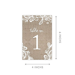 Andaz Press Burlap Lace Wedding Table Numbers 1-20, 4x6-Inches Table Number Cards For Wedding Reception Table Number For Seating Chart For Wedding Reception, Restaurant, Classroom, Boda