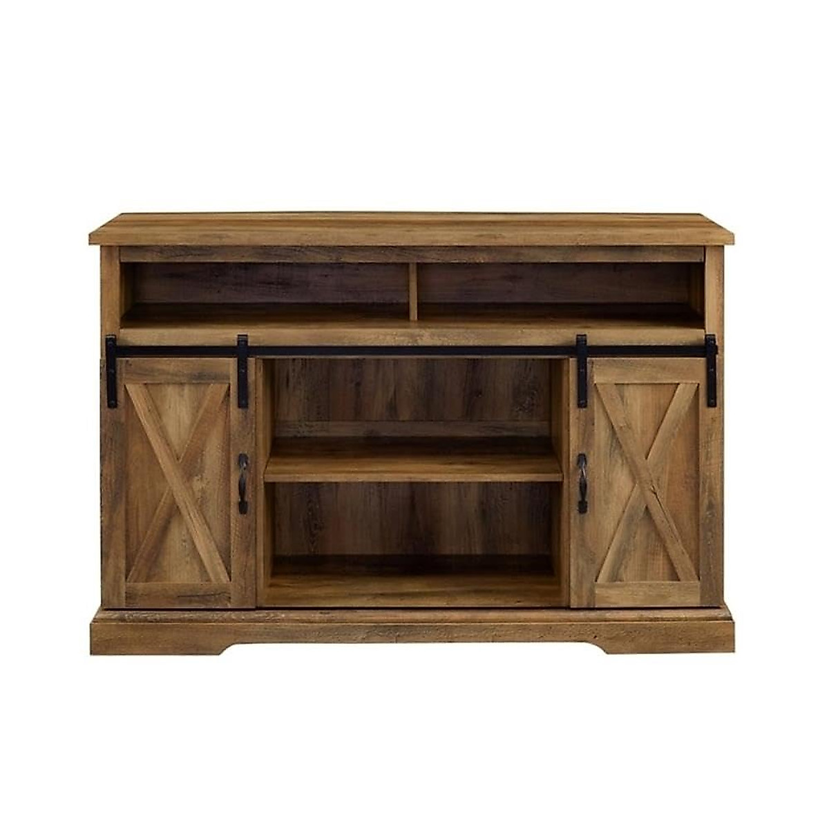 BOWERY HILL Modern Farmhouse Sliding Barn Door Wood 52" Highboy TV Stand Console Storage Cabinet in Reclaimed Barnwood