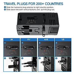 DOACE C8 2000W Travel Voltage Converter 220V to 110V for Hair Dryer Steam Iron, 8A Universal Power Adapter with All in One UK/AU/US/EU Worldwide Plug Wall Charger for Laptop Tablet Camera Cell Phone