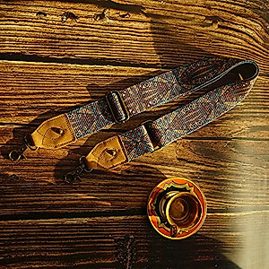 Purse Strap Replacement Crossbody Guitar Straps for Handbags Shoulder Strap Adjustable Replacement for Bag Vintage Pattern with Cowhide Genuine Leather Width 2 Inch