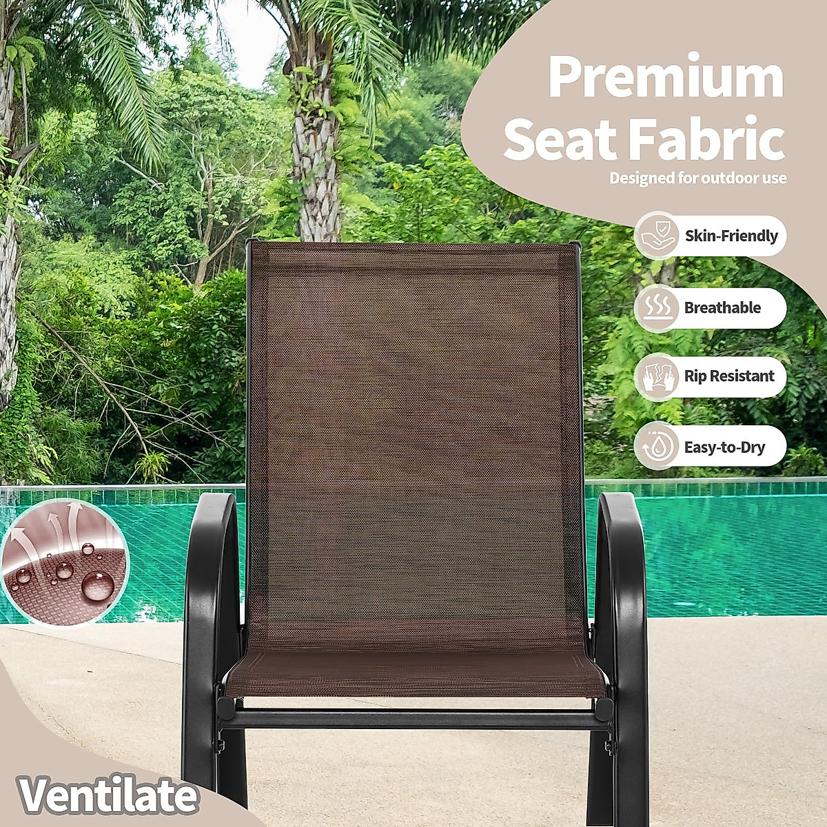 Tangkula Patio Rocking Chair Set of 2, Outdoor Ergonomic Rockers with Breathable Fabric Seat, Gentle Rocking Function, Sturdy Metal Rocker for Front Porch, Backyard, Garden (1, Dark Brown)