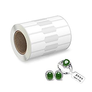 500 Pcs Jewelry Tags Roll for Necklace Earring Price Identify, Labelchoice Rectangle Shape Self Adhesive White Blank Dumbbell Jewelry Price Tags Stickers Labels for Bracelet, Ring, Clothing Display