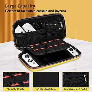 KENOBEE Carry Case for Nintendo Switch OLED Model 2021/Switch 2017, Portable Hard Shell Shockproof Cover Storage Travel Bag with 10 Game Cartridge Holder, Inner Pocket for Console & Accessorie, Yellow