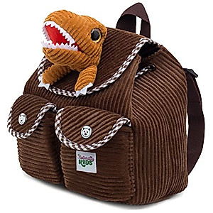 Naturally KIDS Mini Dinosaur Backpack - Very Small Toddler Backpack for Girls Boys - Dinosaur Toys for Kids 3-5 - Little Brown Backpack - Tiny T Rex