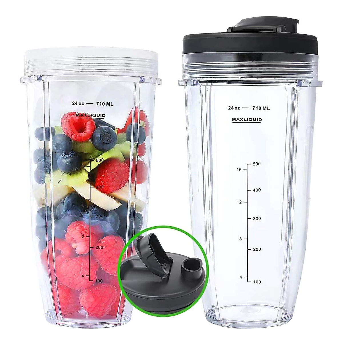 Blender Cups for Ninja, Blender Replacement Parts 24oz Cup with Sip & Seal Lid for Nutri Ninja Auto IQ Series BL450 BL480 BL640 BL642 SS101 SS351, For Smoothies, Shakes & More, Durable and Sturdy