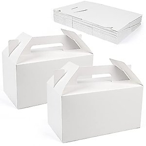 LotFancy Gable Boxes for Party Favor, 9.5 x 5 x 5 Inch, 25 Pack Large Treat Boxes with Handles, White Goodie Boxes for Birthday, Wedding, Baby Shower, Lunch, Gift Giving
