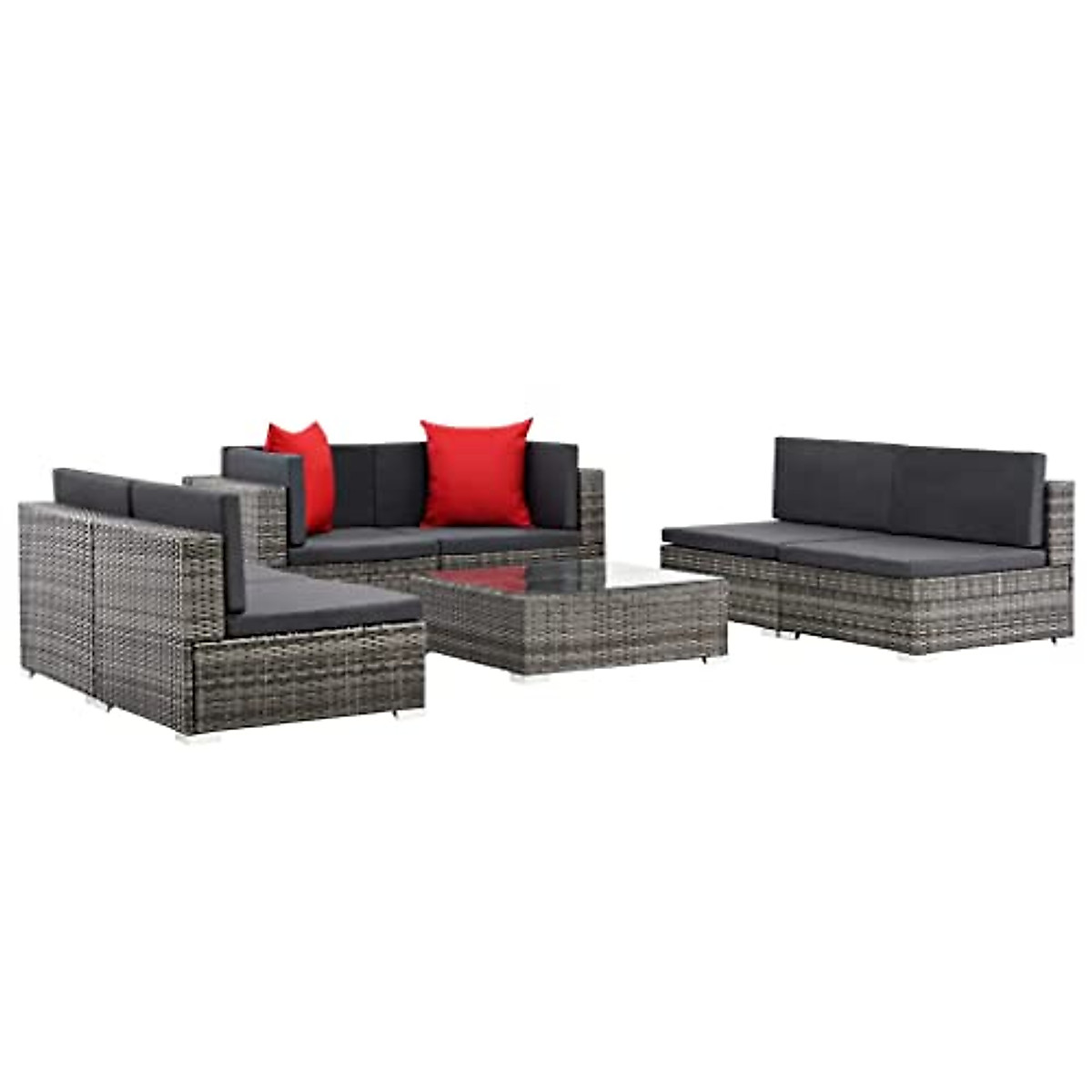 vidaXL 7 Piece Garden Lounge Set with Cushions Poly Rattan Gray