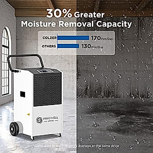 Moiswell 170 Pints Commercial Dehumidifier with Pump and Drain Hose for Basements and Large Spaces up to 7,500 Sq Ft, 5 Years Warranty
