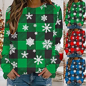 Christmas Sweatshirt for Women 2024 Funny Plus Size Graphic Sweatshirts Crewneck Xmas Holiday Tops Ugly Winter Santa Snowflake Tree Christmas Shirts Long Sleeve Sweatshirt Pullover