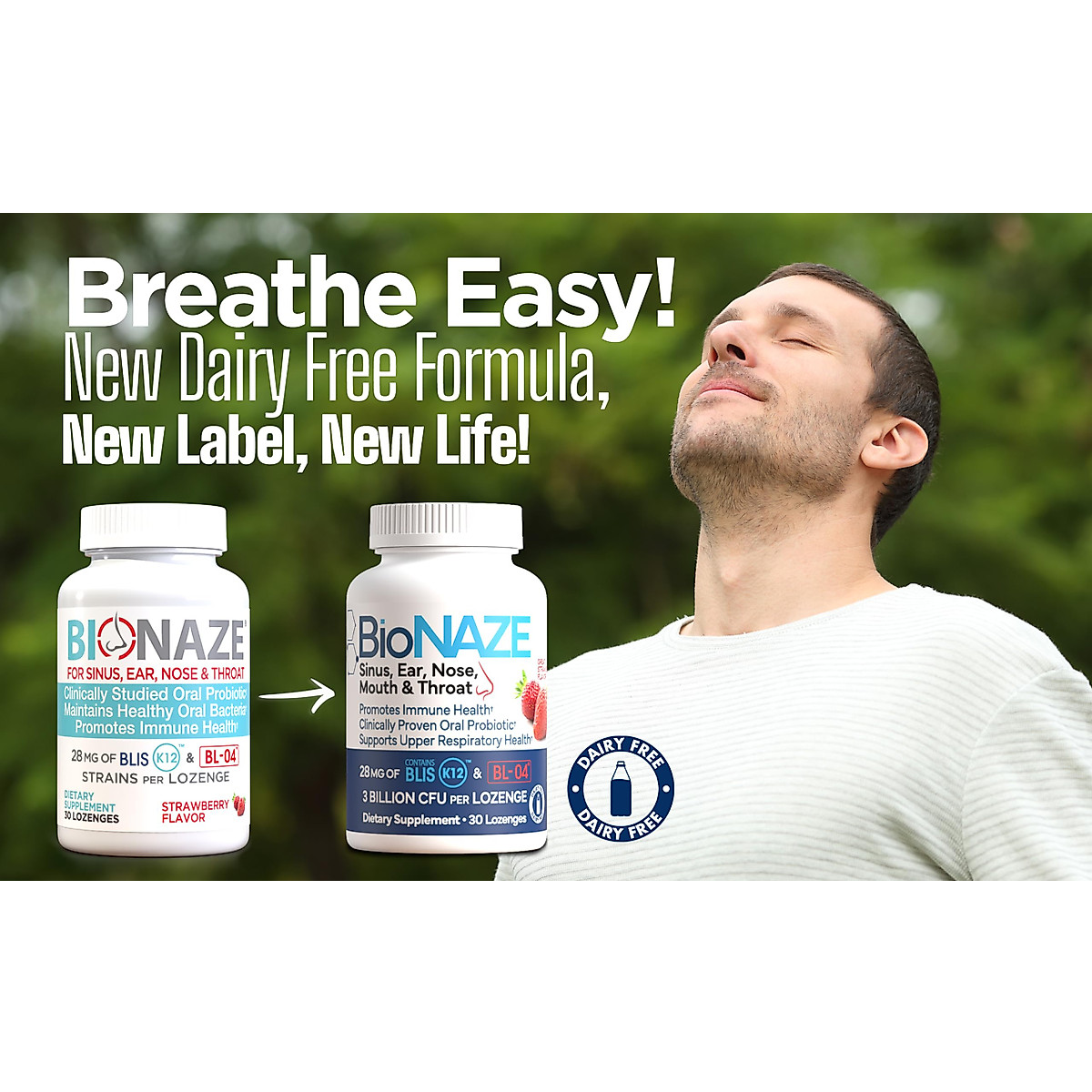 Bionaze Oral Probiotic K12 Dairy Free for Sinus Tonsil Stones Bad Breath Post Nasal Drip Throat Mouth Teeth - Improve Oral & Upper Respiratory Health with Clinically Proven BLIS K12 & BL-04 (2 Pack)