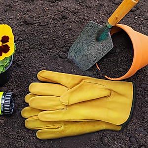 Patelai Garden Gloves Leather Gardening Gloves Thorn and Cutting Proof Work Garden Gloves (Large)