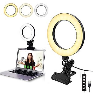SALTOUSA Video Conference Lighting Kit,6.3 inch Selfie Ring Light,Video Conferencing,Remote Working,Zoom Call Lighting,Self Broadcasting and Live Streaming,YouTube Video,TikTok,Black-A