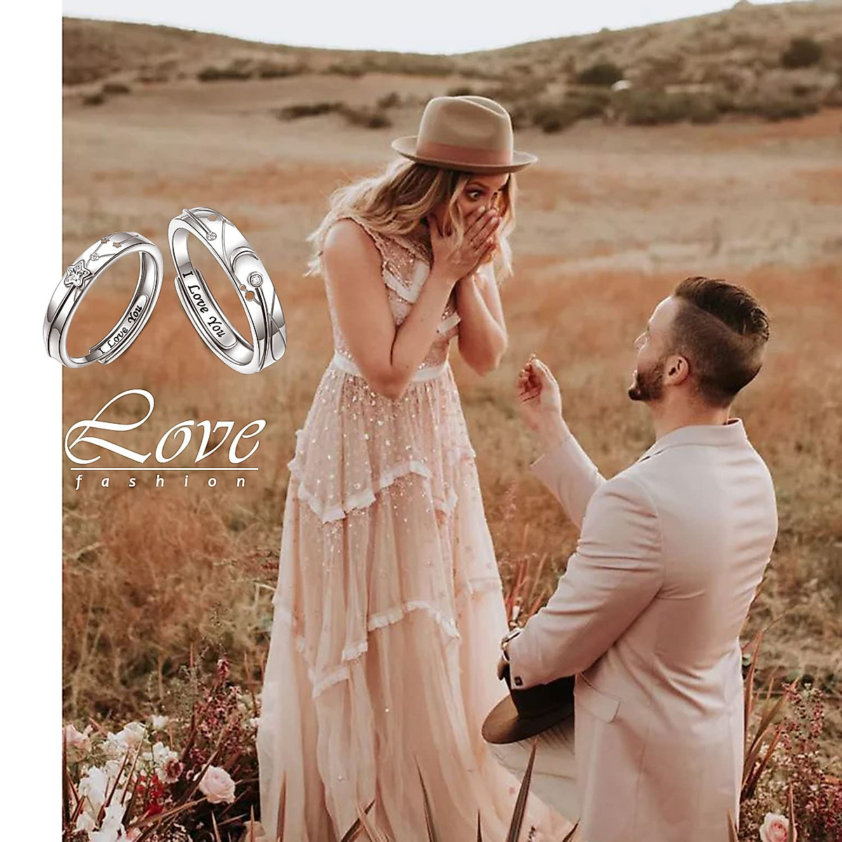 Matching Rings for Couples 925 Sterling Silver Adjustable Couple Rings Carved I LOVE YOU Promise Wedding Rings Set for Him and her Moon and star Jewelry Gift