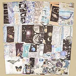 Knaid 200 Pieces Vintage Ephemera Bundle Junk Journal Kit Scrapbook Supplies Paper Sticker Material Pack for Art Journaling Bullet Journals Planners Collage Decoupage Crafter Gifts (Black & Blue)