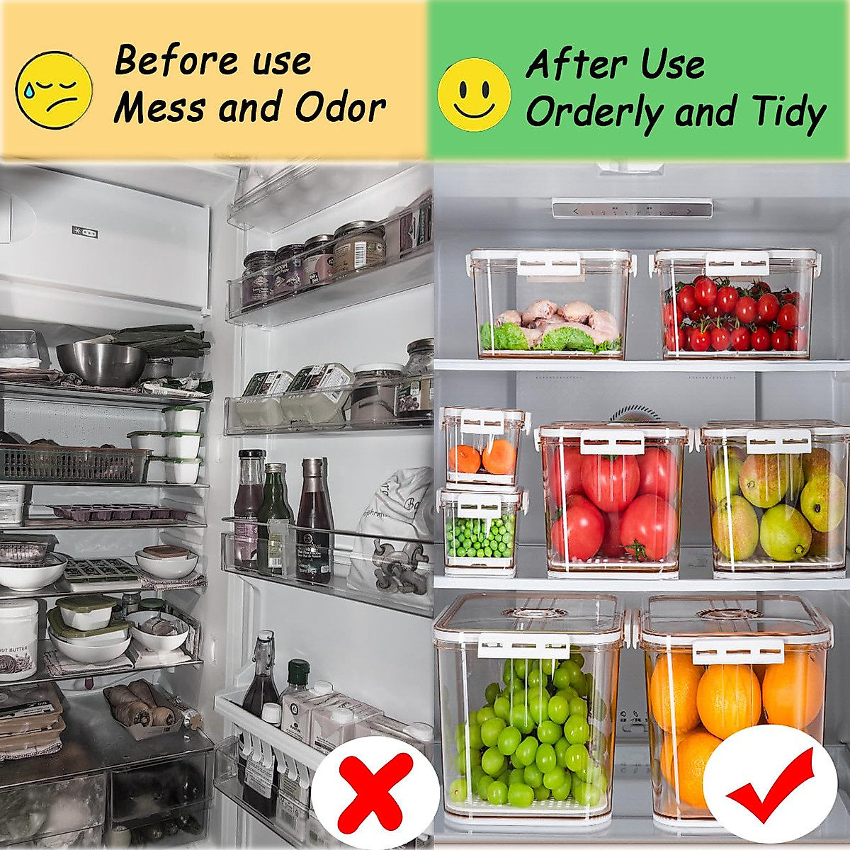 Time Recording Fruit Storage Containers for Fridge, Airtight Produce Storage Saver Containers, Fridge Organizer with Lid, Stackable Transparent Fresh Keeper Bin for Salad Berry (white-3 piece set)