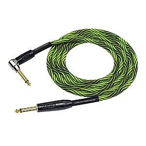 KIRLIN Cable IWB Instrument Cable, 1/4-Inch Right Angle to Straight, Black Green Wave, 10FT (IWB-202 BFGL-10/WBG)