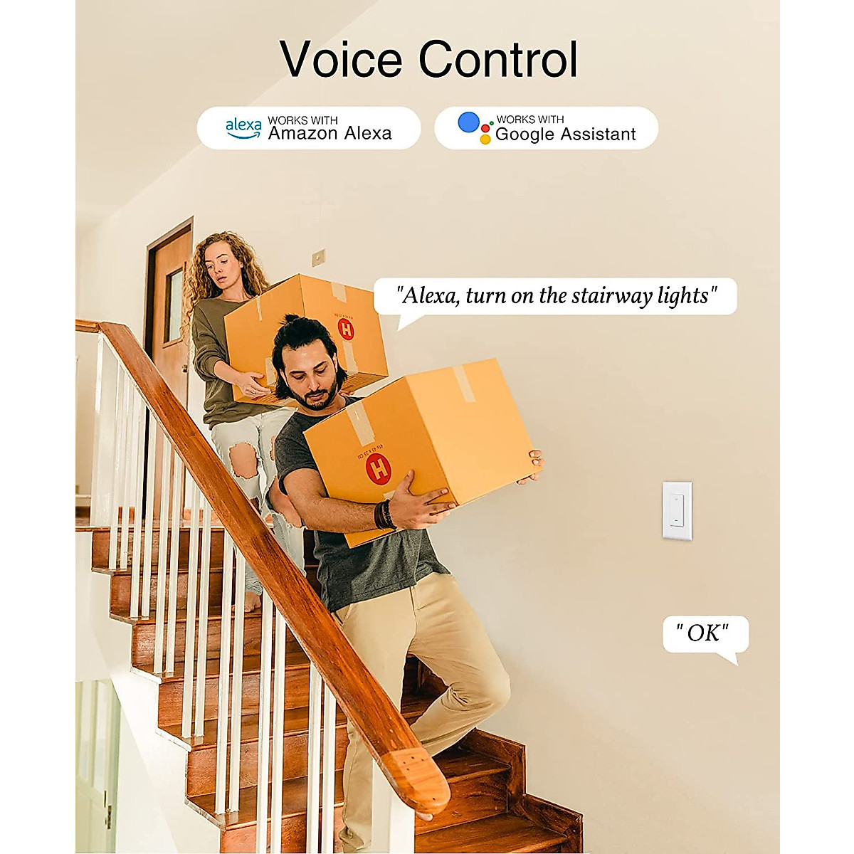 GHome 3 Way Smart Switch (4 Pack), Voice and App Control, Needs Neutral Wire, Flame Retardant Material