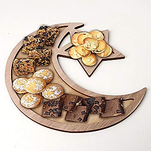 Cuawan Crescent Moon Plate Ramadan Wooden Tray Moon Ramadan Decorations Jupiter Tableware Eid Mubarak Party Breakfast Tableware Breakfast Dinner Dessert Pastry Display Stand Decoration