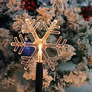 Yemaxi Christmas Led Landscape Pathway Lights Battery Operated with Timer Function Waterproof for Outdoor Patio Porch Lawn Garden Yard Decoration Warm White 5 Pack (Snowflakes)