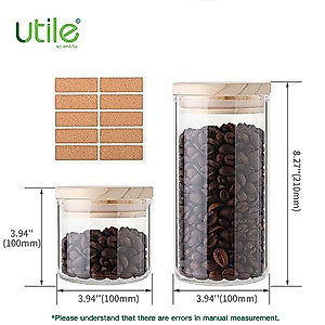 Utile Set of 4 Thick Glass Food Jar Set with Lid, 2 Pcs Vol.630ml/21.3oz, 2 Pcs Vol.1410ml/47.7oz, Glass Airtight Food Storage Canisters for Cookie, Pasta, Coffee Beans, 4045.2004.1