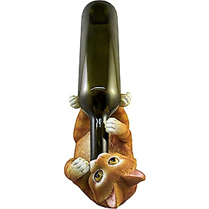 World of Wonders Orange Tabby Cat Decorative Wine Bottle Holder | Wine Bottle Holder for Cabinet | Cat Mom Wine Accessories | Cat Statues Resin Table Top Wine Holders - 9"