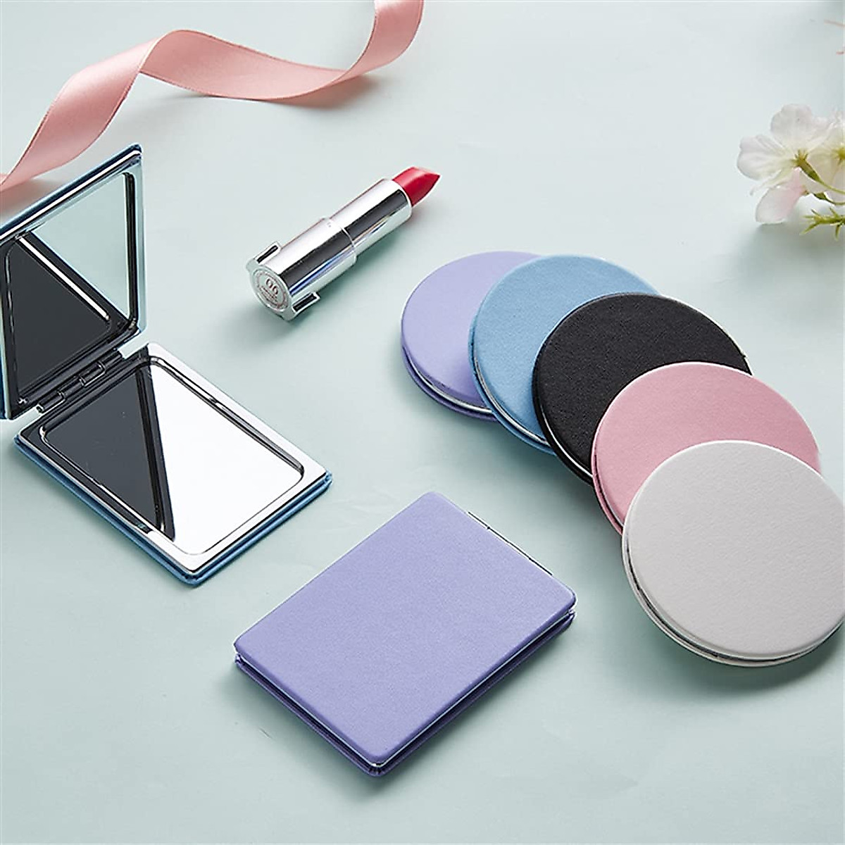 Zcooooool Makeup Mirror, 6.7 cm Round Folding Mirror, Professional Double-Sided Makeup Mirror (one Side Enlarged, The Other Side Normal) PU Surface Mirror