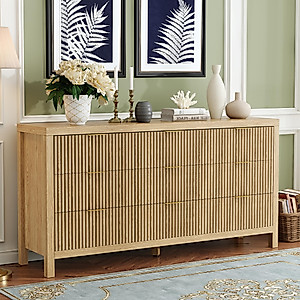 JZXSHD 9 Drawers Dresser, Modern Large Chest Mid Century Modern Dresser TV Stand, Storage Organizer Dresser with Solid Natural Wood Legs for Bedroom, Living Room, Hallway, Natural Oak